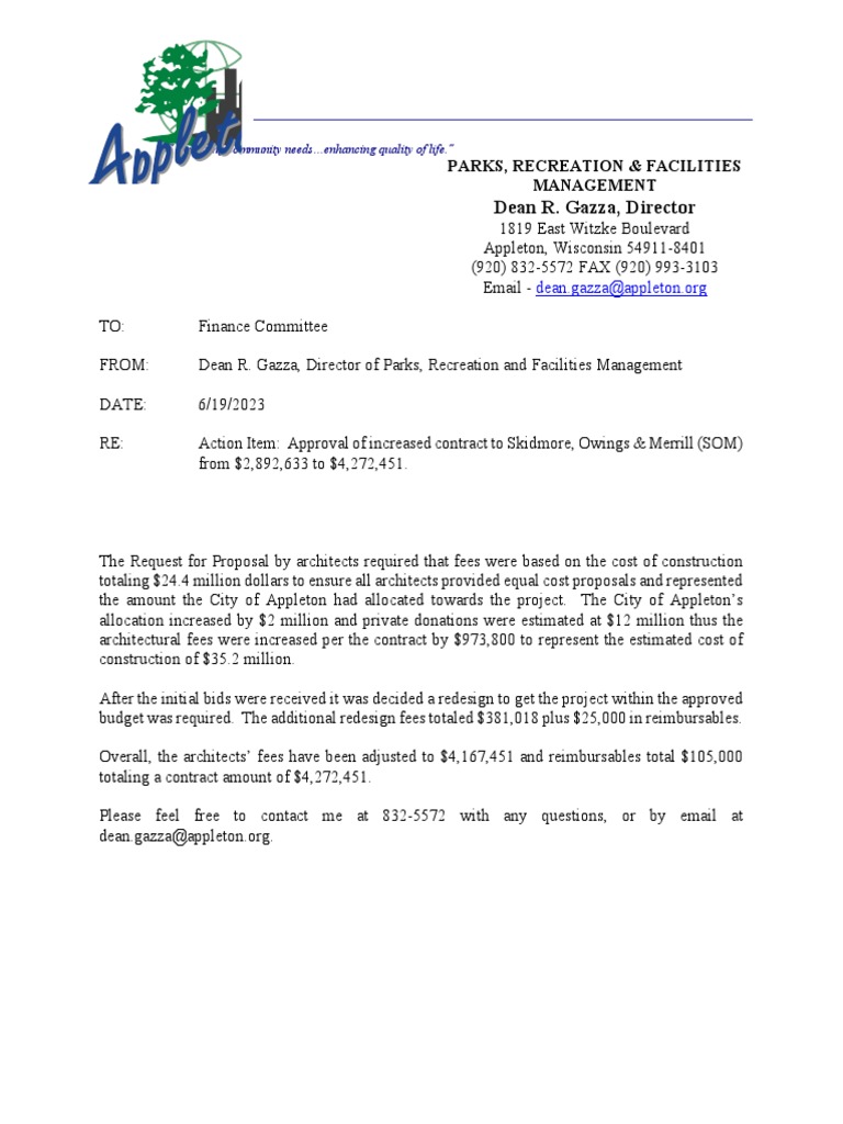Appleton Parks Contract Approval Update | PDF