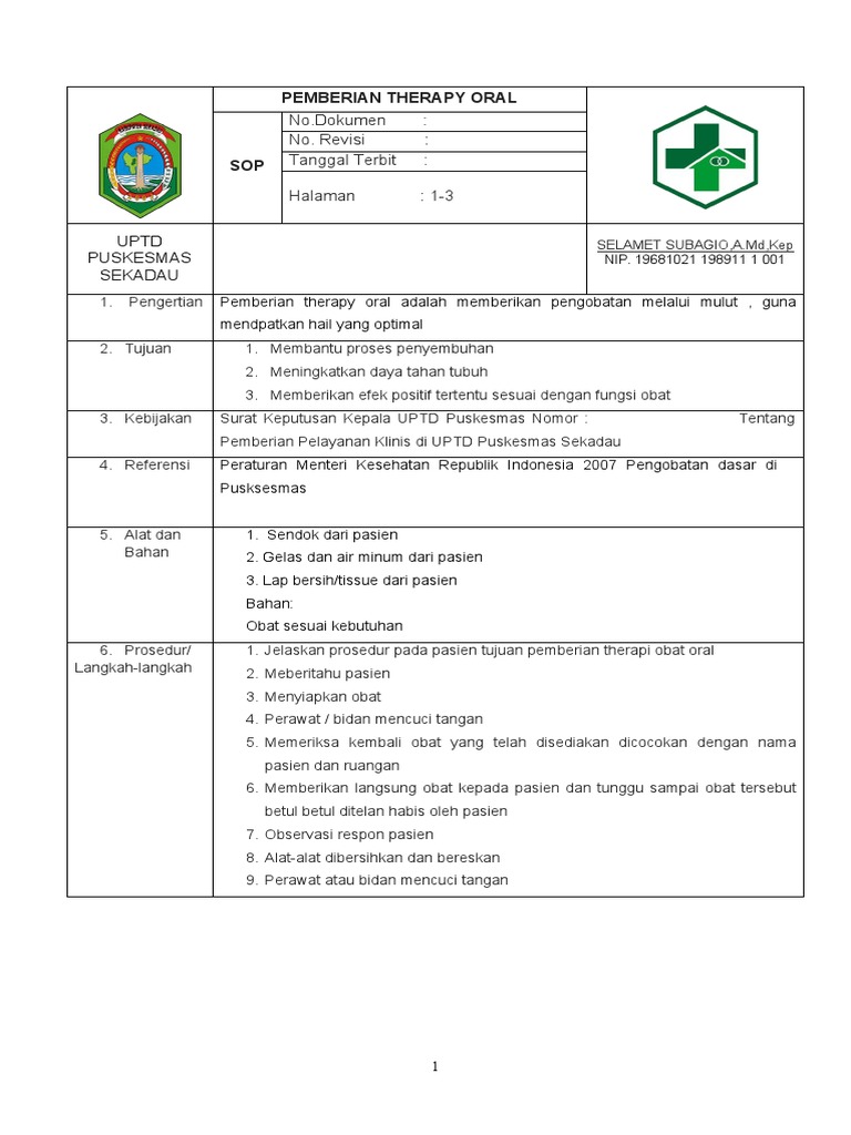Sop Pemberian Therapy Oral | PDF