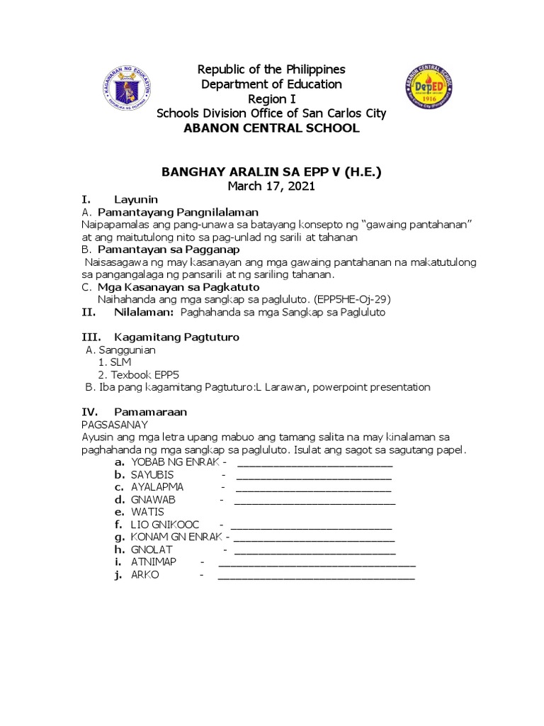 Banghay Aralin Sa EPP 5 | PDF