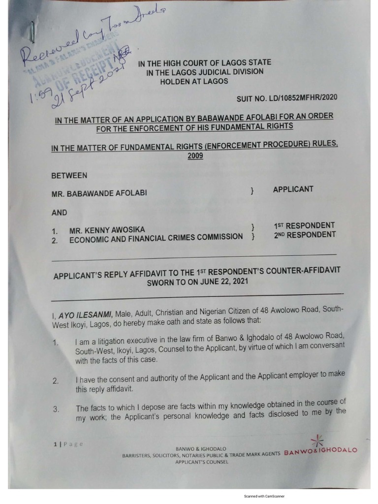 Babawande Afolabi's Response To Kenny Awosika's Deposition | PDF