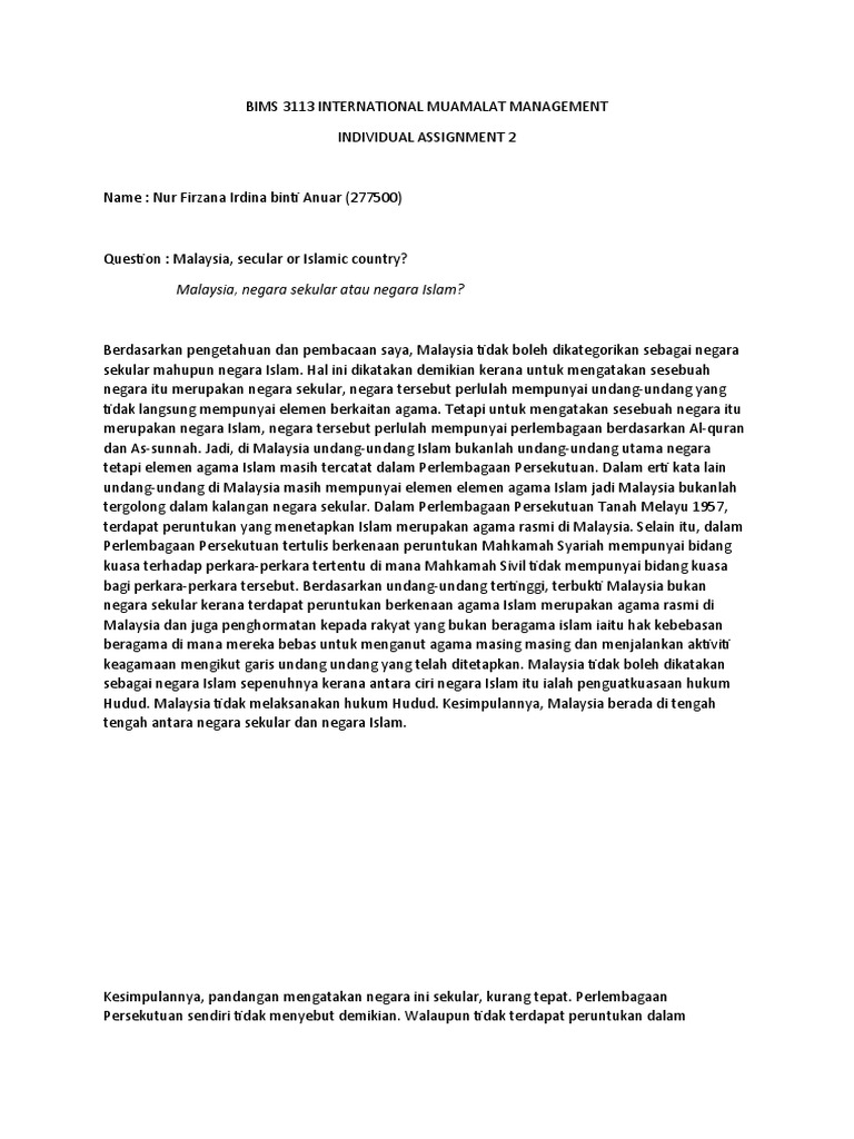 BIMS 3113 INTERNATIONAL MUAMALAT MANAGEMENT Individual Assignment 2 | PDF