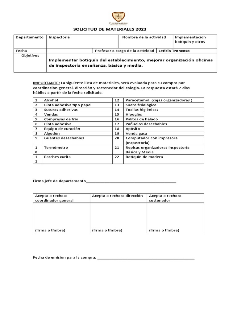 Solicitud de Materiales 2023 | PDF