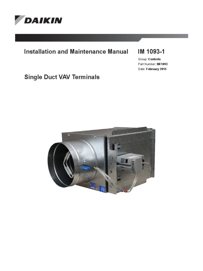 Daikin IM 1093-1 LR Single Duct VAV Terminal Manual | PDF | Duct (Flow ...