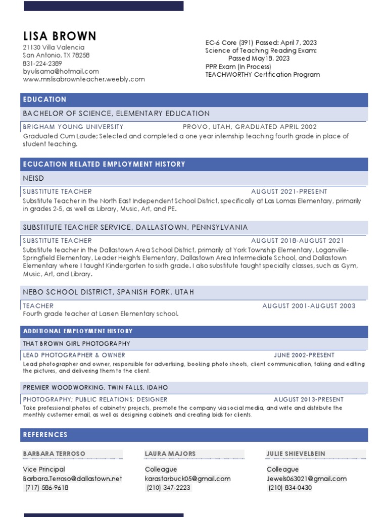 Lisa Brown Resume | PDF | Teachers
