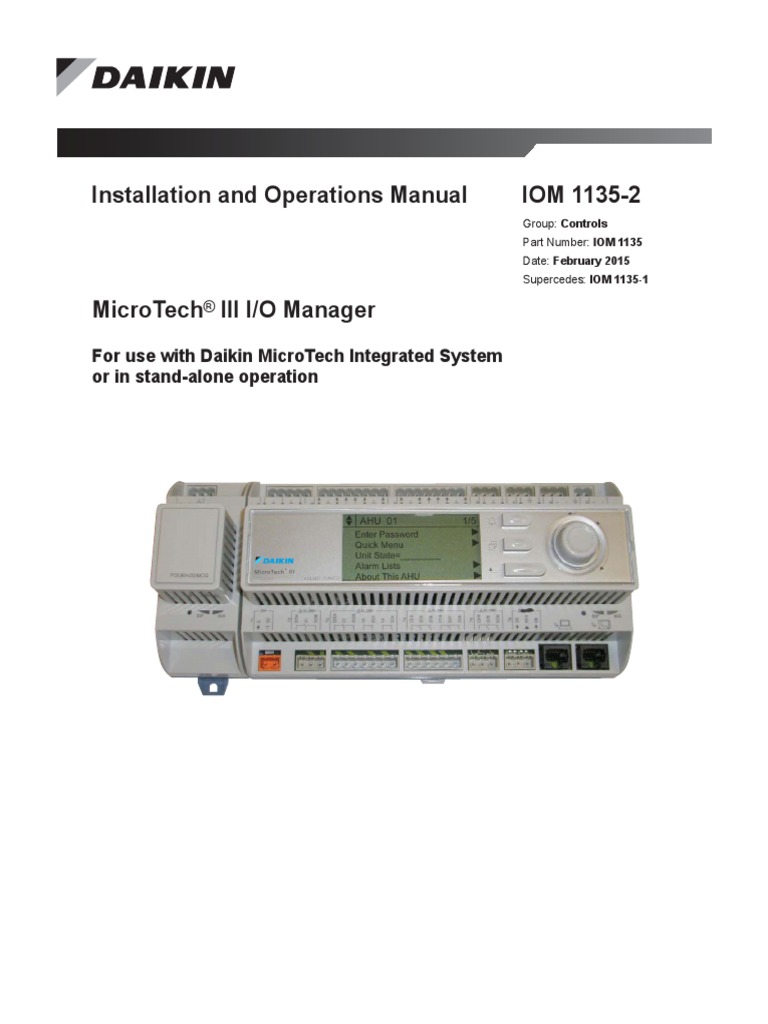 Daikin IOM 1135-2 LR MicroTech I-O Manager Manual | PDF