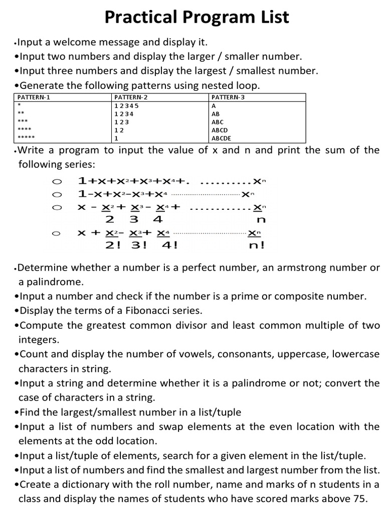 Practical Program List XI B | PDF Practical Program List XI B | PDF