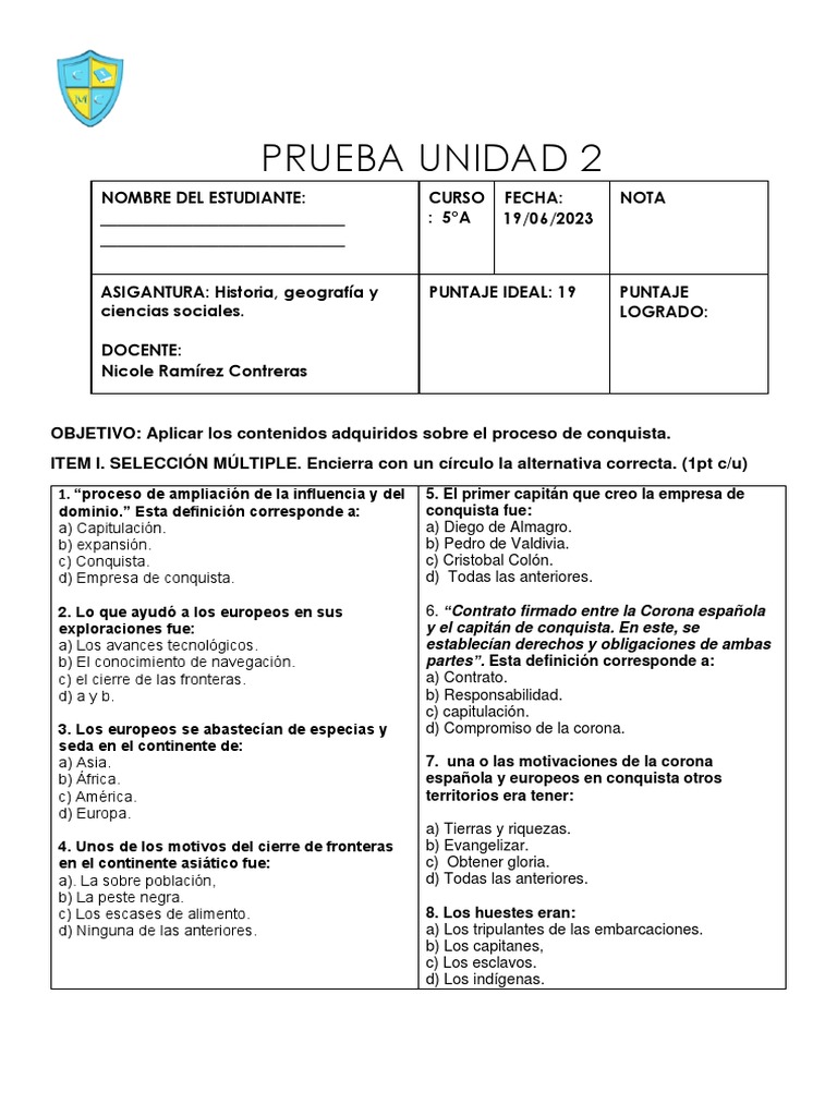 Evaluacion Unidad 2 Historia 5to | PDF | Europa