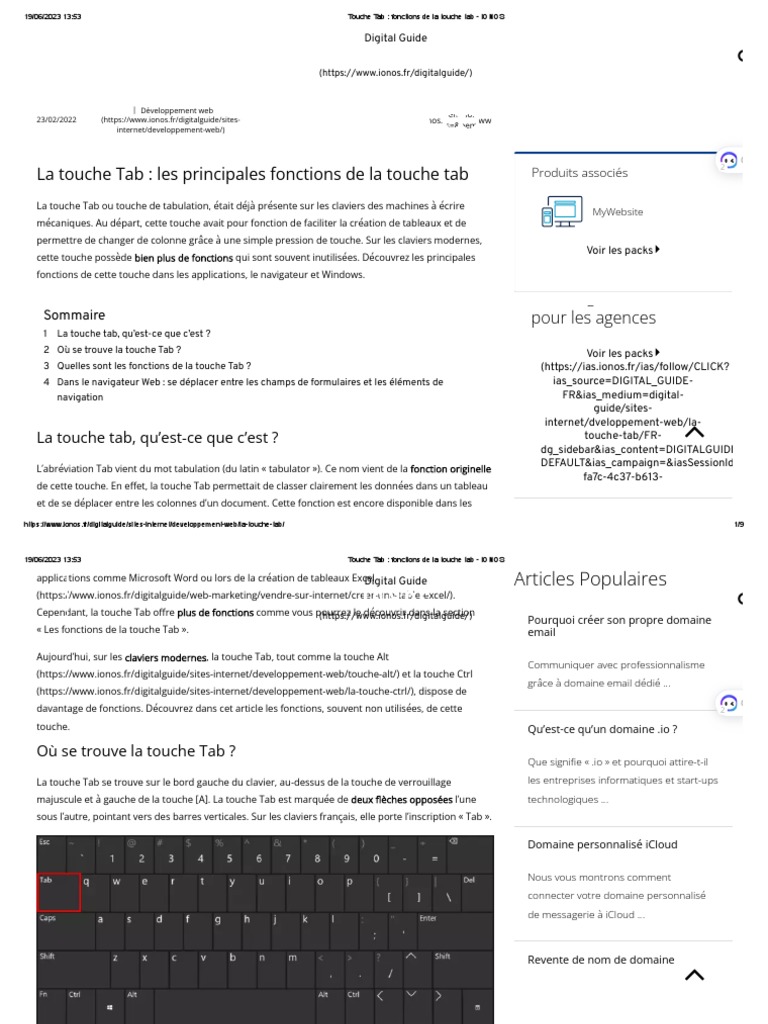 Touche Tab - Fonctions de La Touche Tab - IONOS | PDF