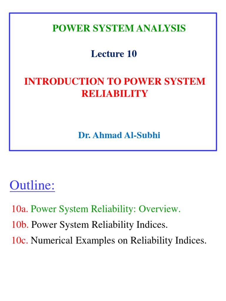 10 - Introduction To Power System Reliability | PDF