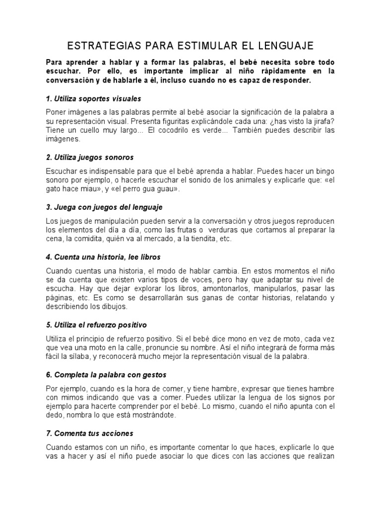 Estrategias para Estimular El Lenguaje | PDF | Artes del Lenguaje y ...