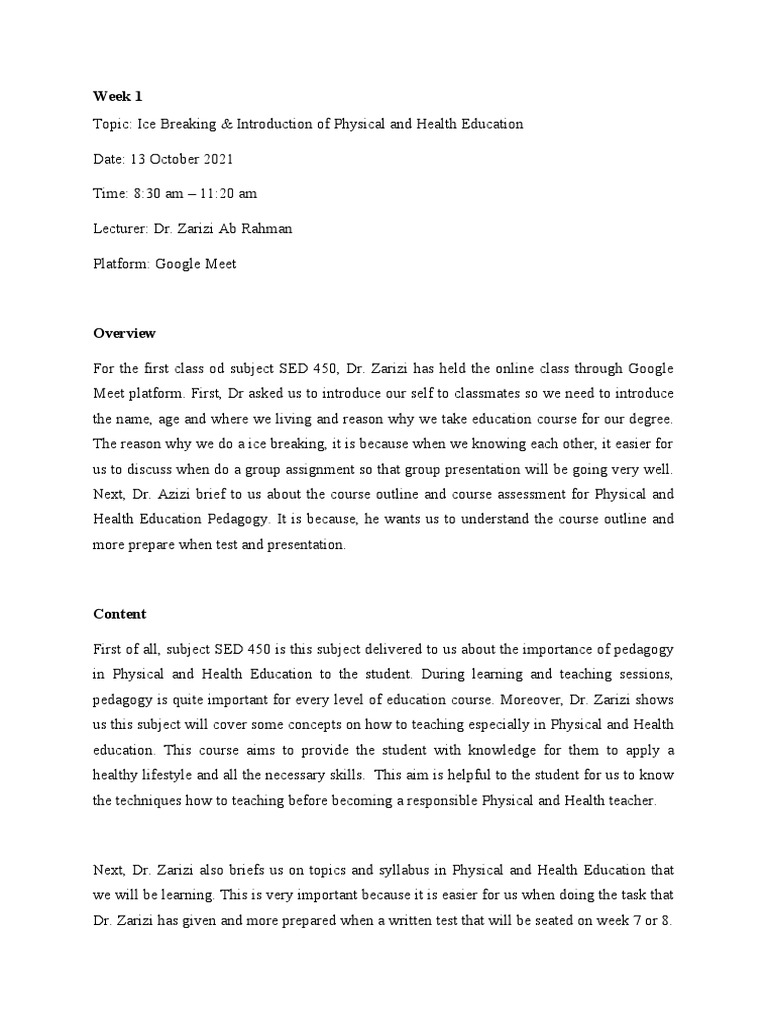 Introduction to Physical Education Course | PDF