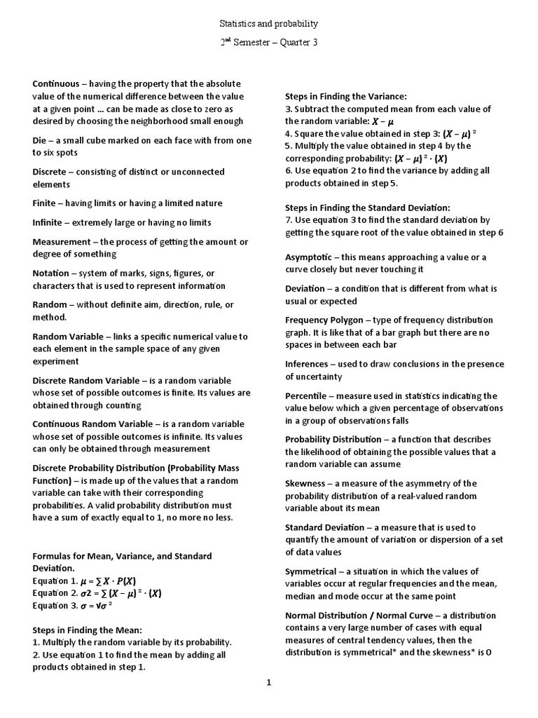 Statistics and Probability Reviewer | PDF | Probability Distribution ...