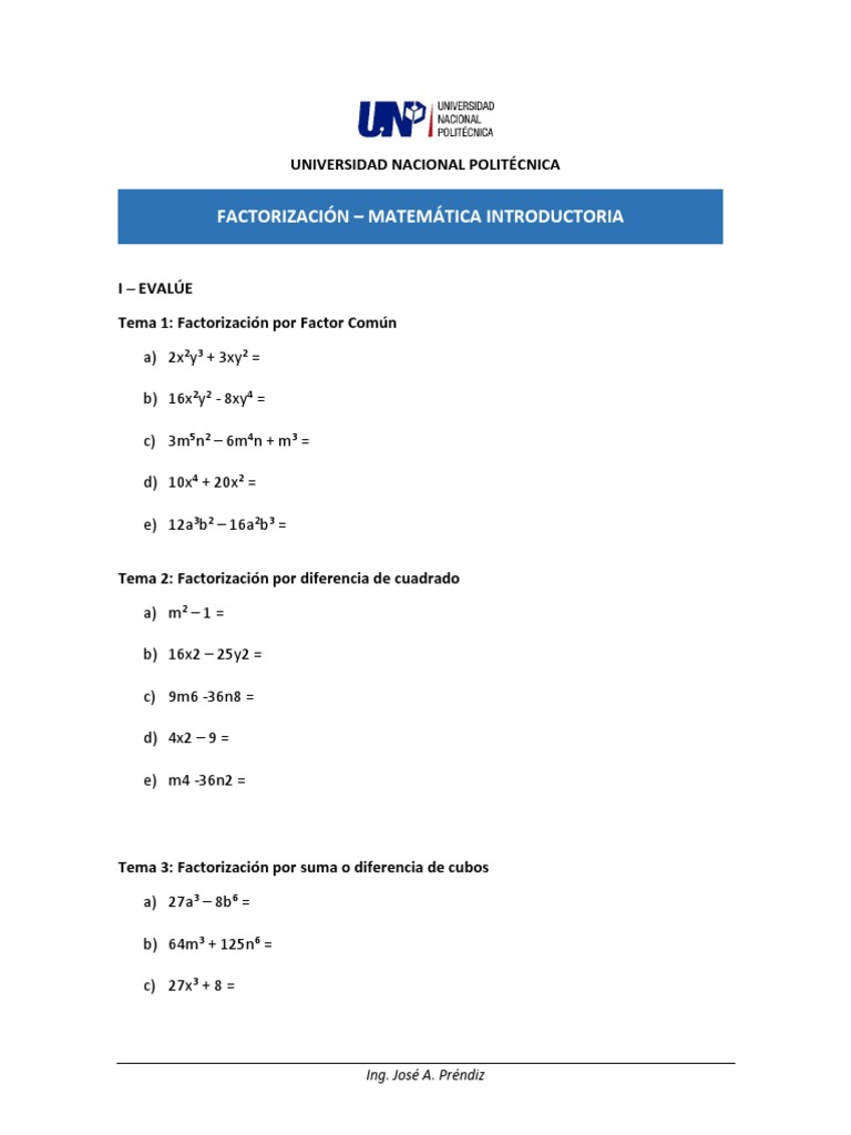 Ejercicios Encuentro 7 - Factorización | PDF | Métodos y materiales de enseñanza