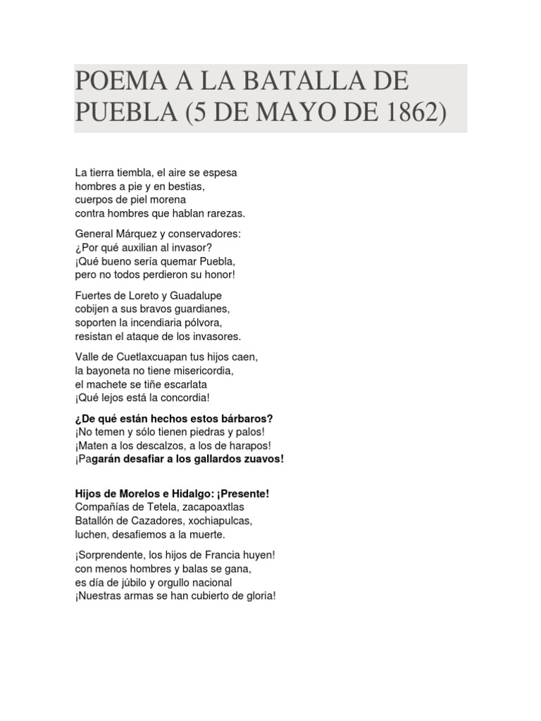 Poema sobre la Batalla de Puebla | PDF