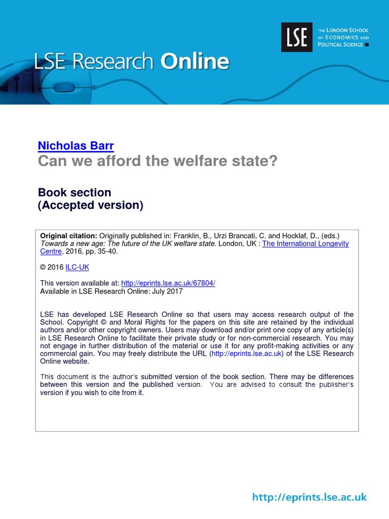 Barr - Can We Afford The Welfare State | PDF | Welfare State | Economic Growth