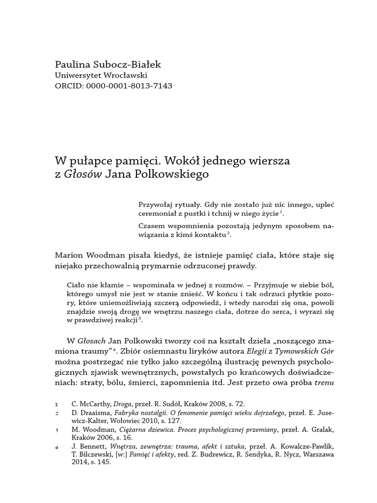 Paulina Subocz-Białek W Pułapce Pamięci | PDF