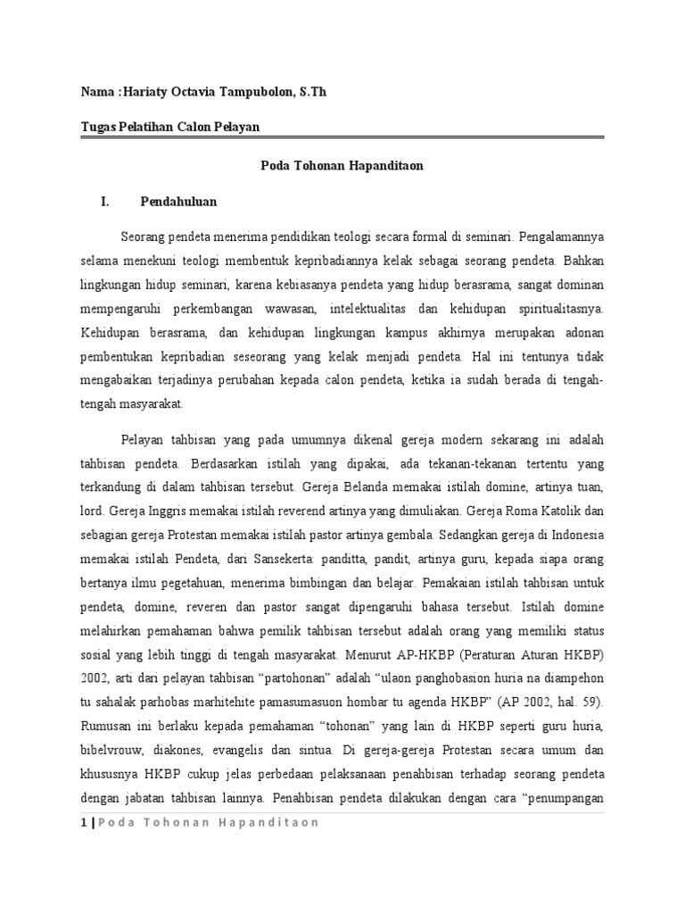 Hariaty Tampubolon (Poda Tohonan Hapanditaon) | PDF