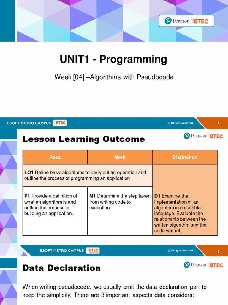 Hnd Prg W4 Algorithms With Pseudocode Pdf Parameter Computer Programming Inputoutput 8788