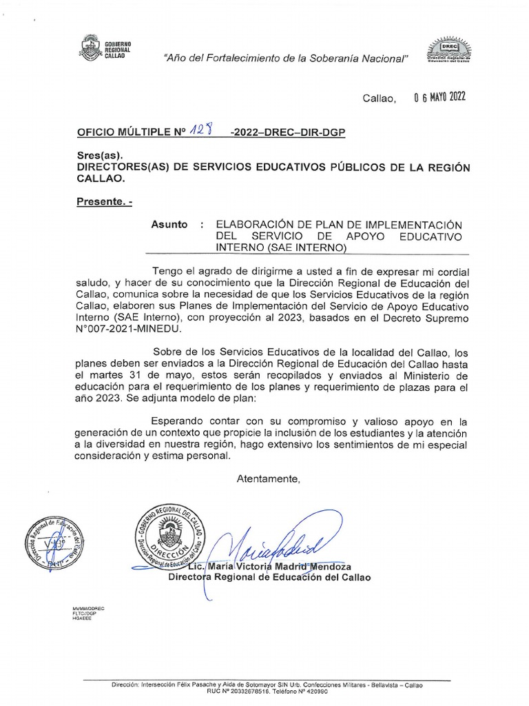 Oficio Multiple N 128 2022 Drec Dir DGP | PDF