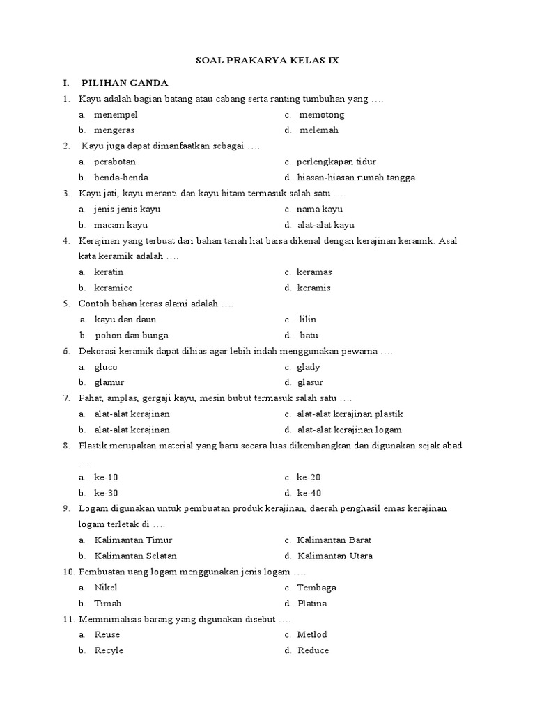 Soal Prakarya Kelas Ix | PDF