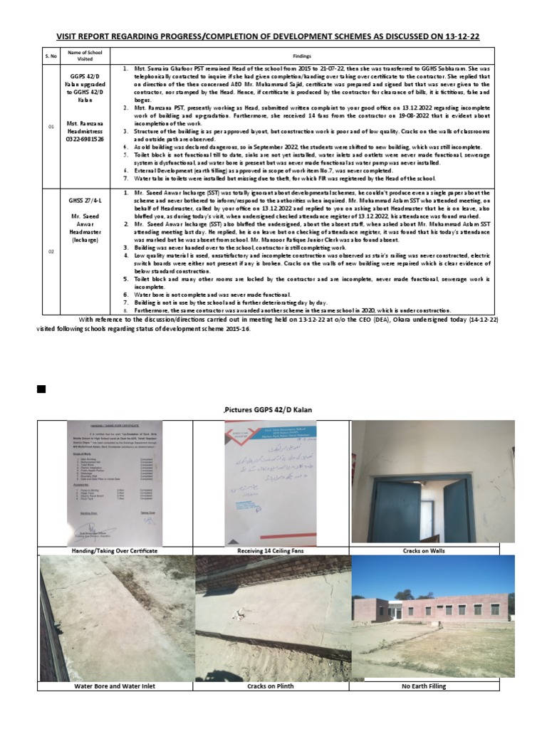 Visit Report DEO SE Okara Dated 14-12-22 | PDF