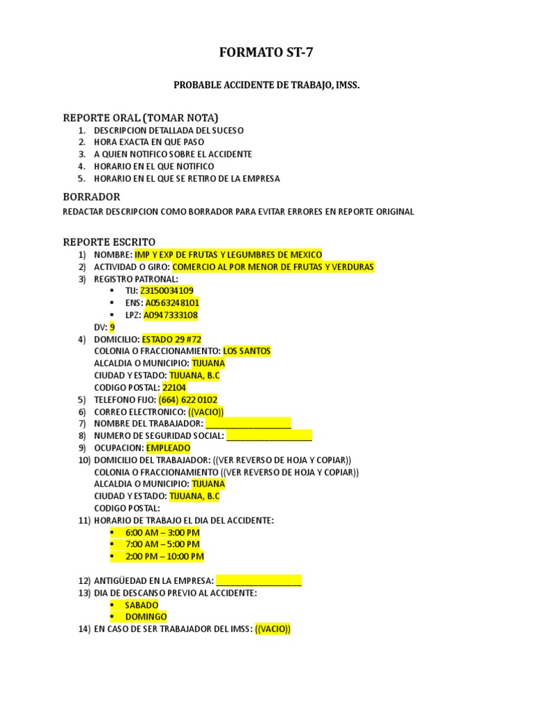 Formato ST-7 para Accidentes IMSS | PDF