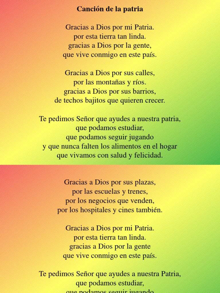 Canción de la Patria: Letra y Agradecimientos | PDF