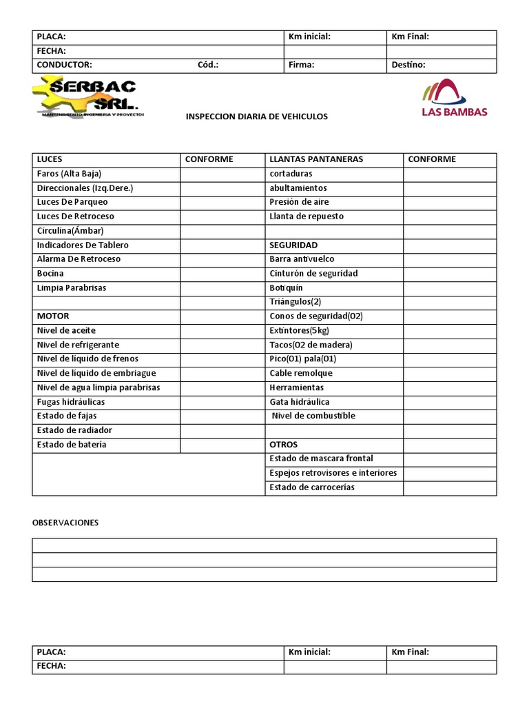 CHECK LIST VEHICULOS | PDF