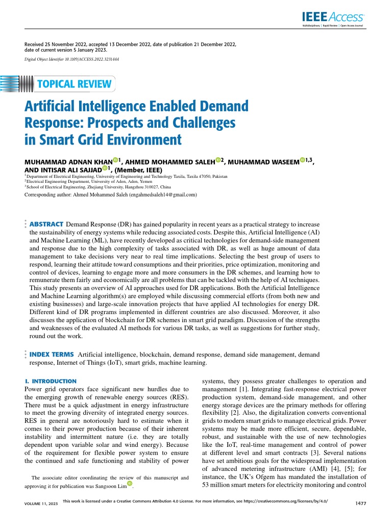 Artificial Intelligence Enabled Demand Response Prospects and Challenges in Smart Grid ...