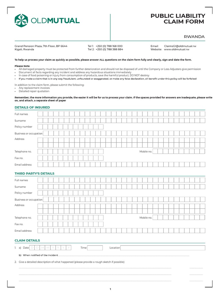 OM Public Liability Claim Form | PDF