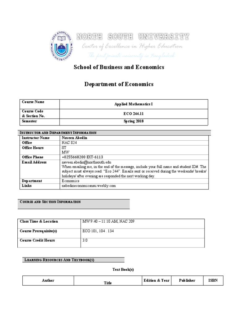 Eco 244 Course Outline | PDF | Economics | Textbook