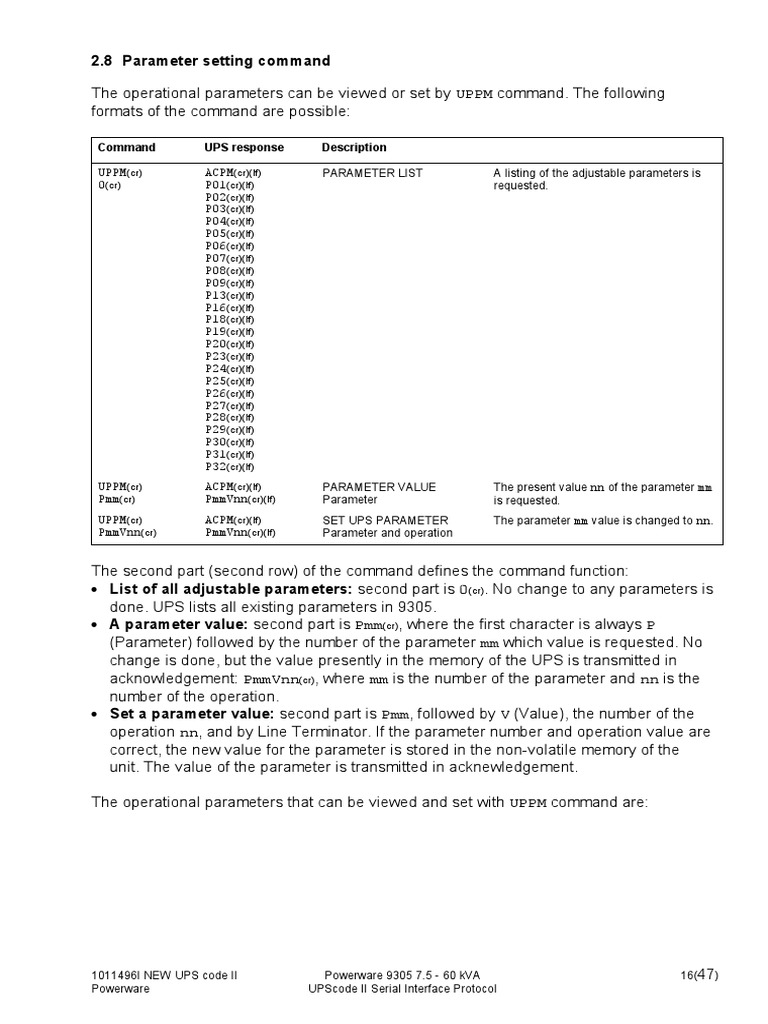 Parameter P01 Table | PDF