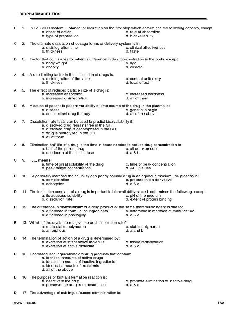Biopharmaceutics Answer Key GREEN PACOP Merged | PDF