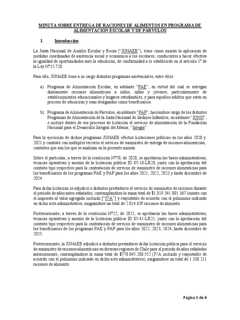 Minuta AC. Capítulo JUNAEB. MINEDUC 2023 | PDF | Negocios | Finanzas y administración del dinero
