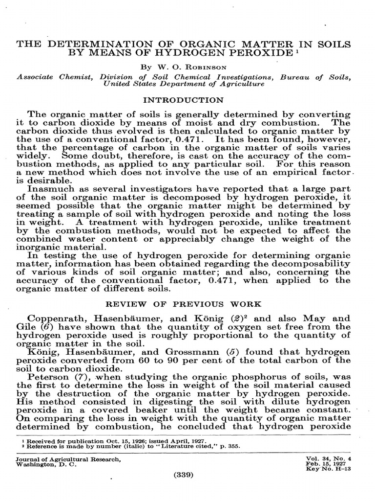 The Determination of Organic Matter in Soils by Means of Hydrogen ...