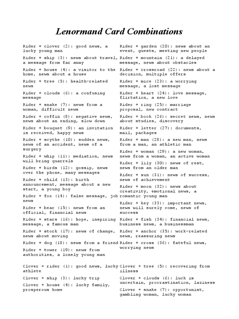 Lenormand Combination Cards | PDF | Luck | Flower Bouquet