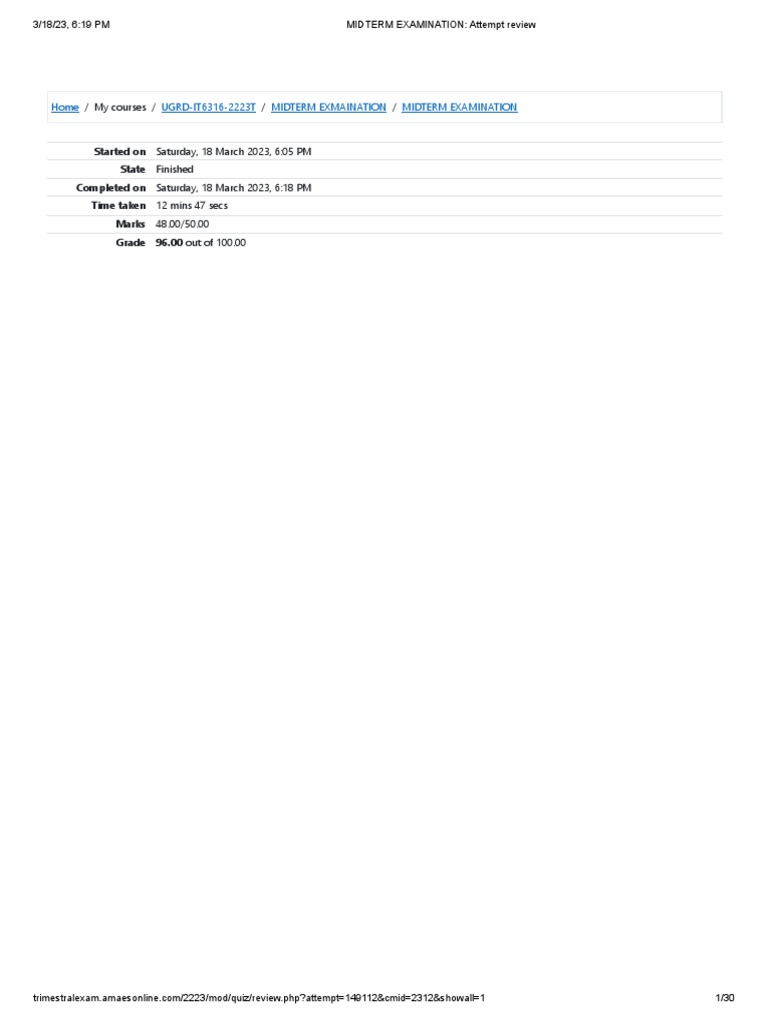 MIDTERM EXAMINATION - Attempt Review in XML | PDF | X Path | Document Object Model
