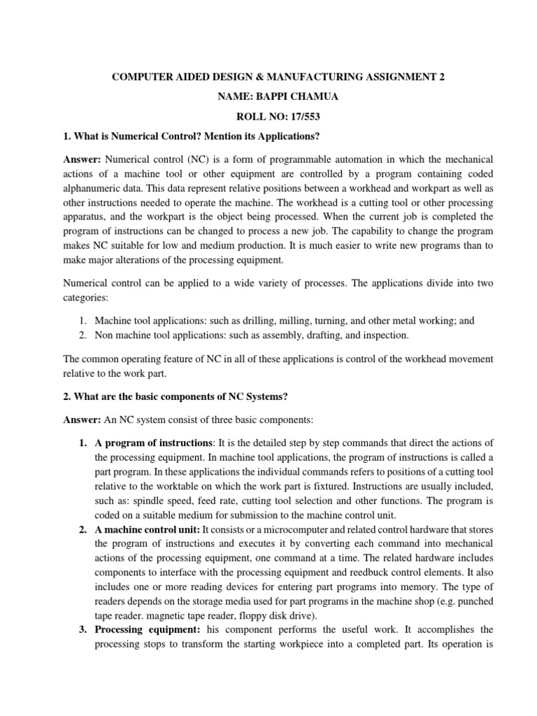 CAD Assignment II | Descargar gratis PDF | Numerical Control ...