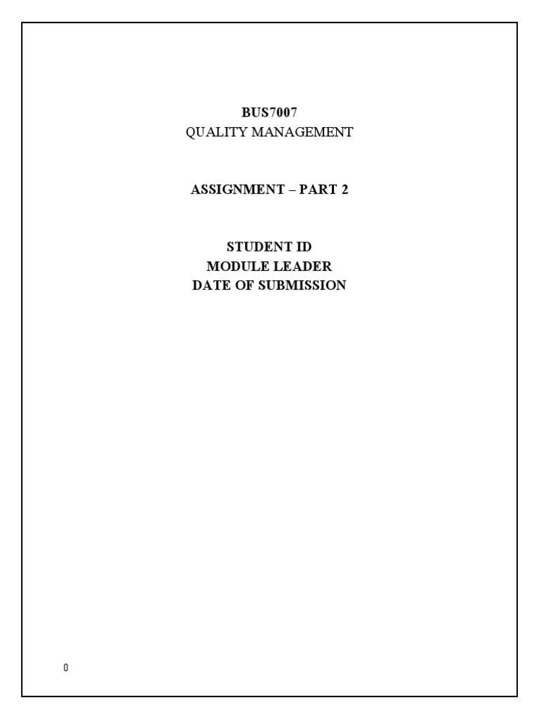 BUS7007 - Quality Management - Assignment 2 | PDF | Business