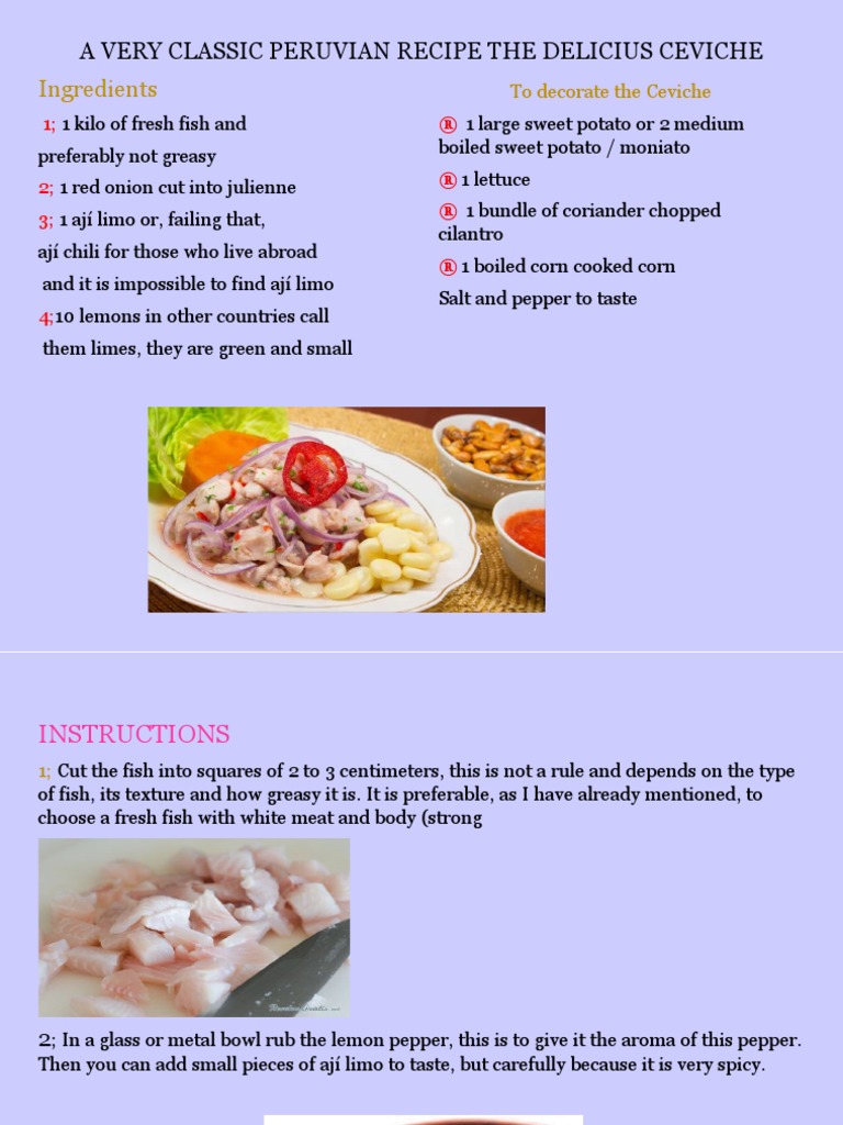 A Very Classic Peruvian Recipe the Delicius Ceviche | PDF