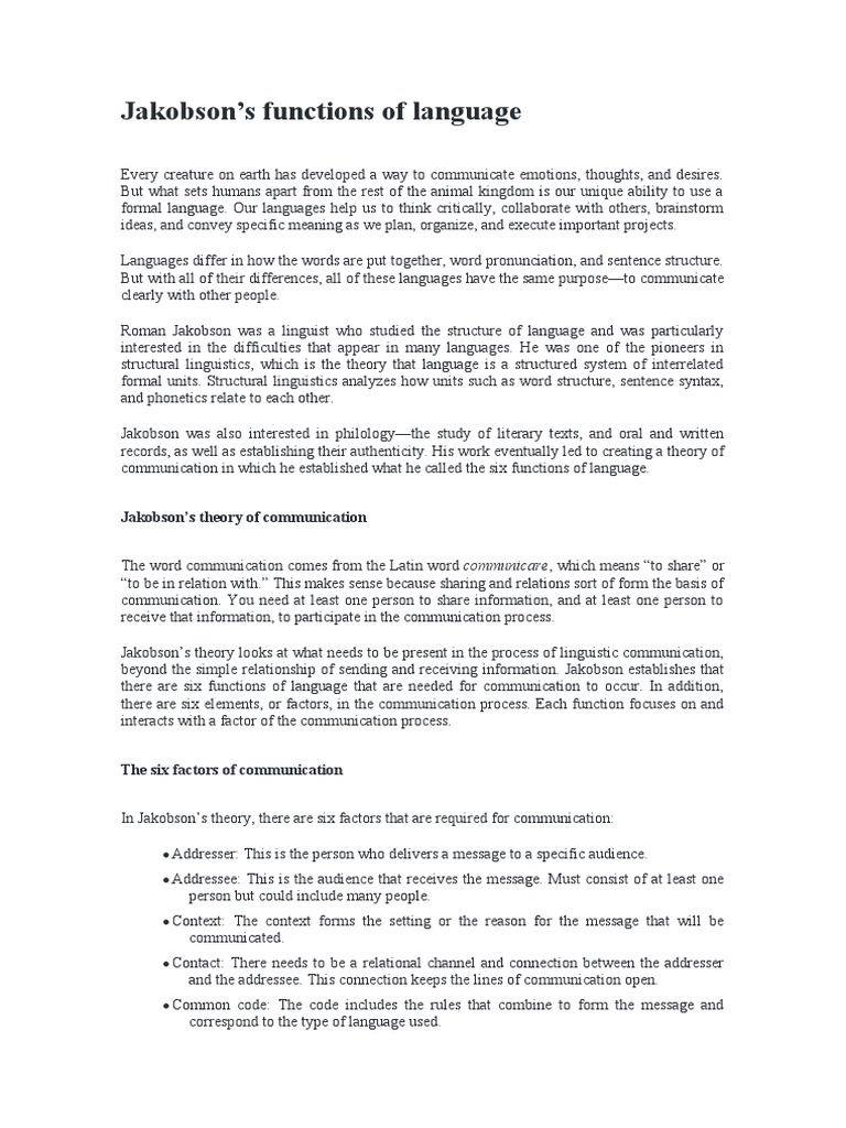 Jakobson | PDF | Communication | Linguistics