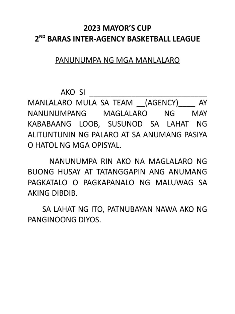 Panunumpa NG Manlalaro | PDF