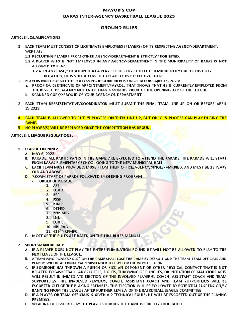 Baras Inter Agency Ground Rules | PDF | Team Sports | Sports Rules And ...
