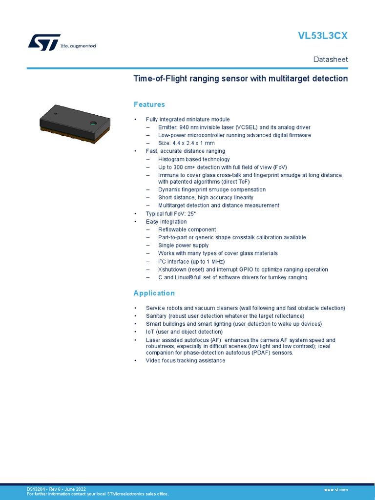 Time-of-Flight Ranging Sensor With Multitarget Detection: VL53L3CX ...