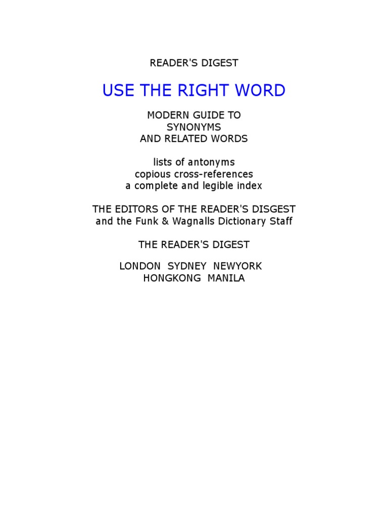 Use The Right Word Modern Guide To Synonyms and Related Words | PDF