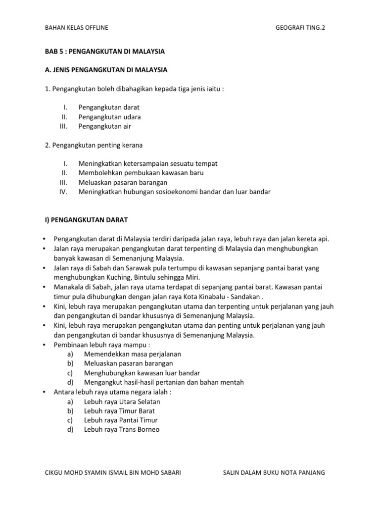 Bab 5 Pengangkutan Di Malaysia Pdf
