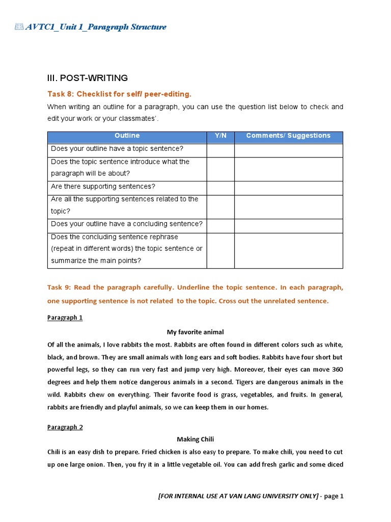 (Official) AVTC1 - Unit 1 - Paragraph Structure - After Class | PDF ...