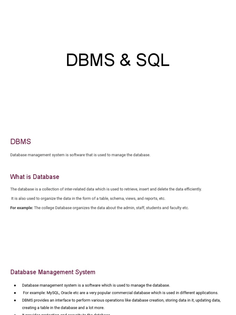 DBMS & SQL | PDF | Relational Database | Databases