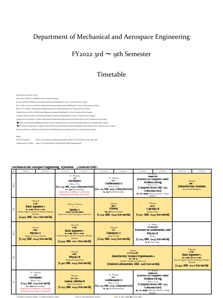 FT2022 Timetable (3-9 Semesters) | PDF | Engineering | Mechanical Engineering