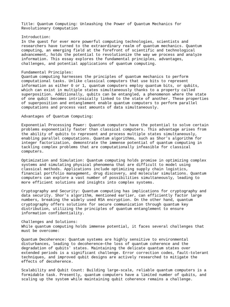 Quantum Computing Class Notes | PDF